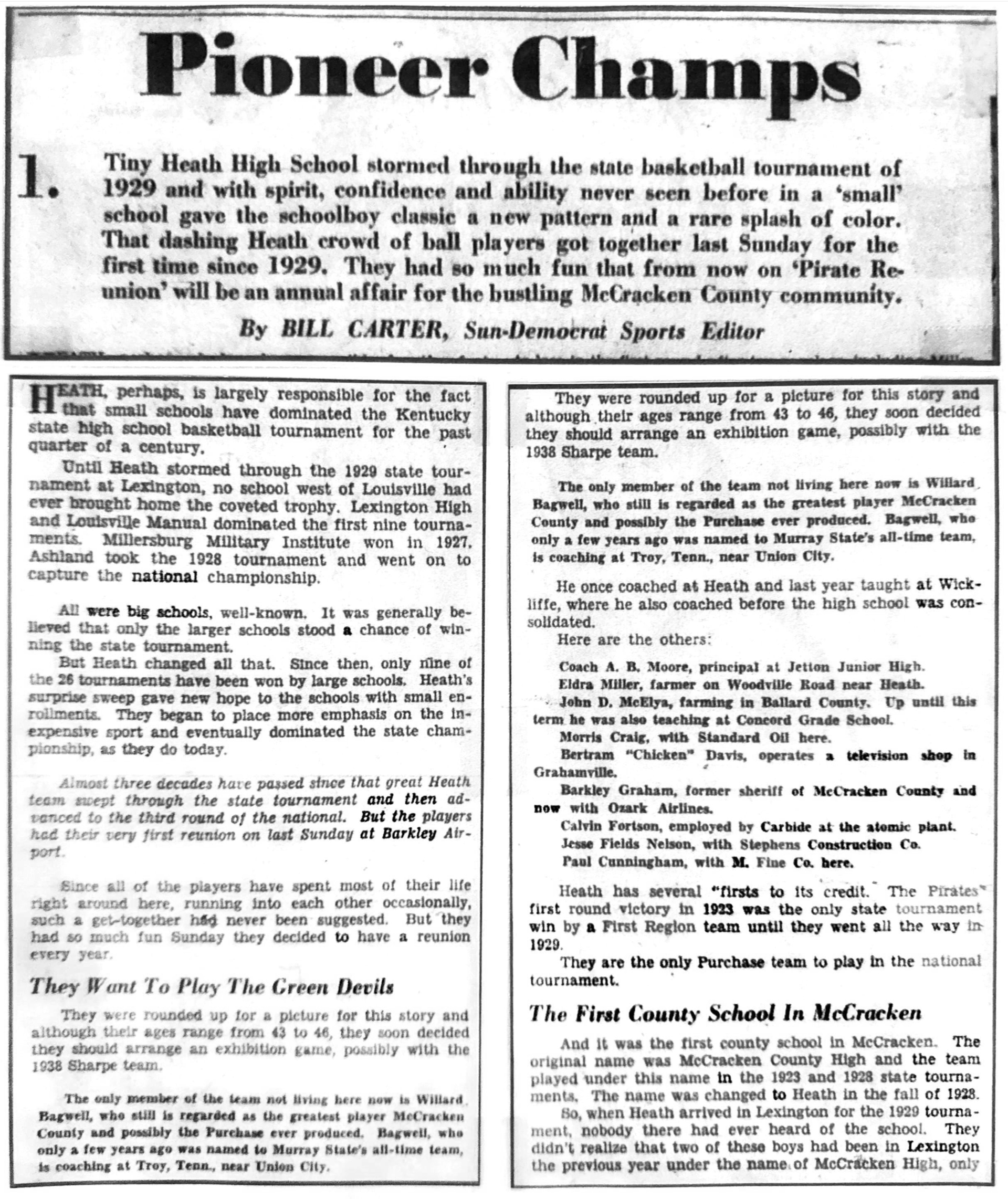 1929 Pioneer Champs Heath Pirates - West Kentucky Basketball